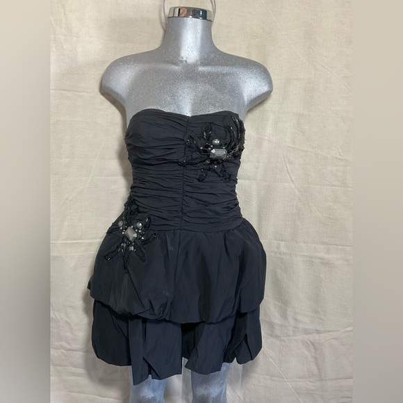 bebe | Dresses | Vintage Bebe Beaded Embellished Strapless Black Silk ...